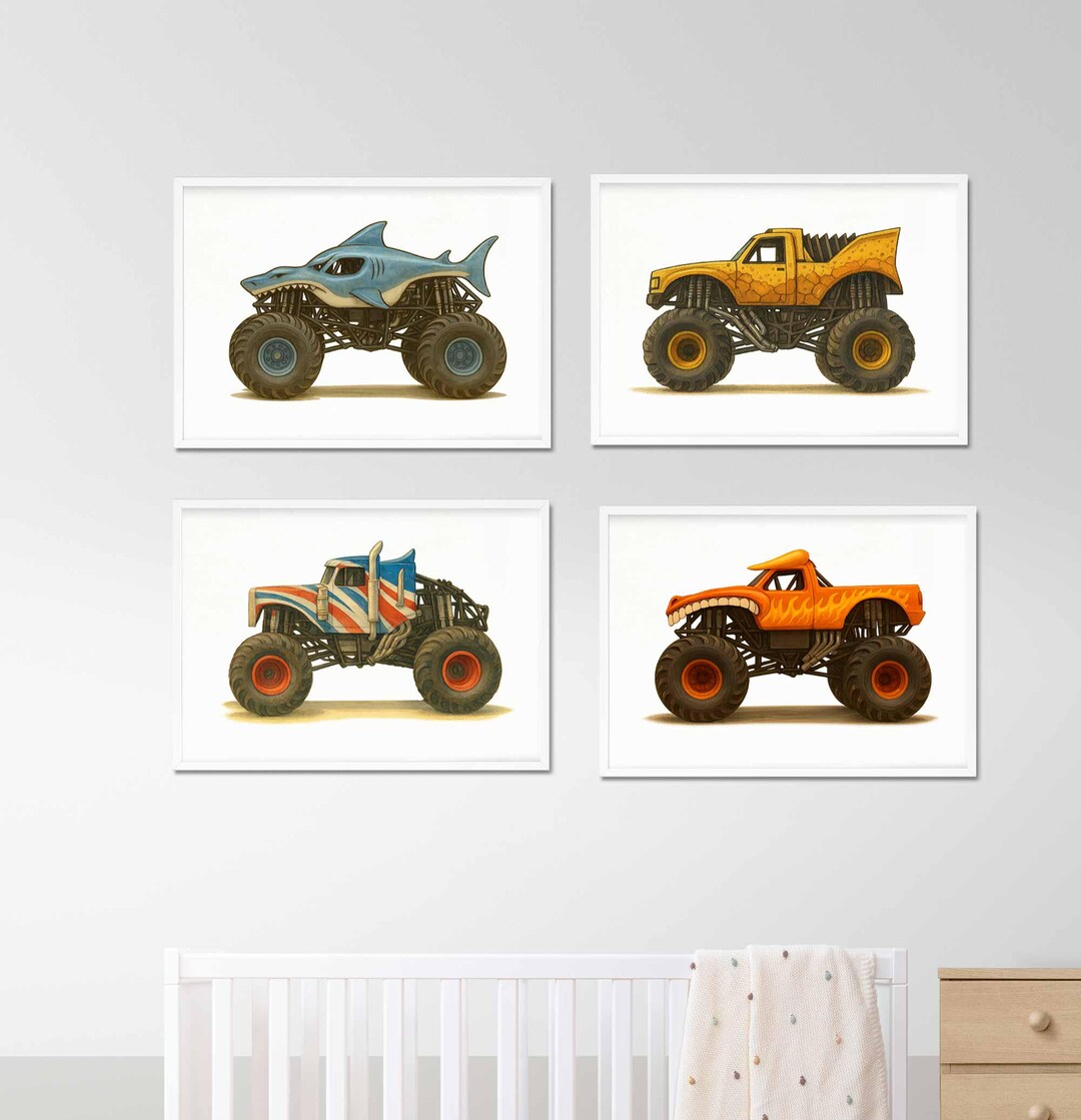 Set of 4 Monster Truck Poster, Monster Jam Print, Extreme Offroad ...