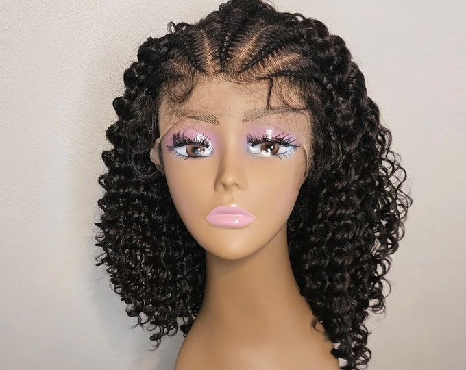 Curly Braided Wig, Synthetic Lace Front Braided Wigs With Baby Hair for ...