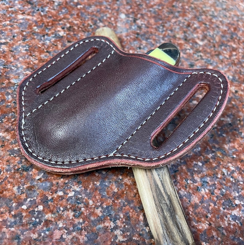Mini Leather Knife Sheath, Slanted Pancake Trapper Knife Sheath - Etsy