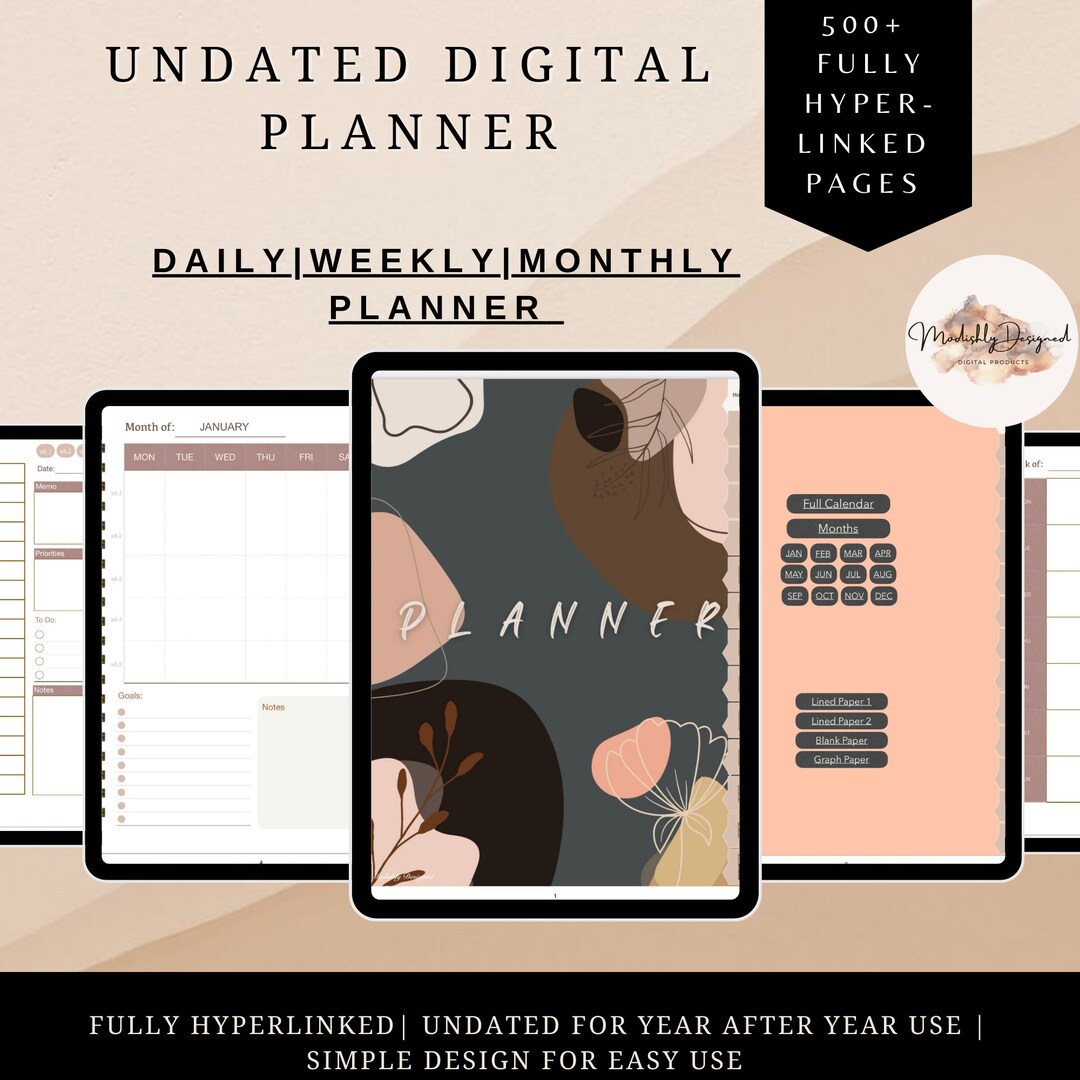 BEST UNDATED Goodnotes Digital Planner for iPad & More. Daily Planner ...