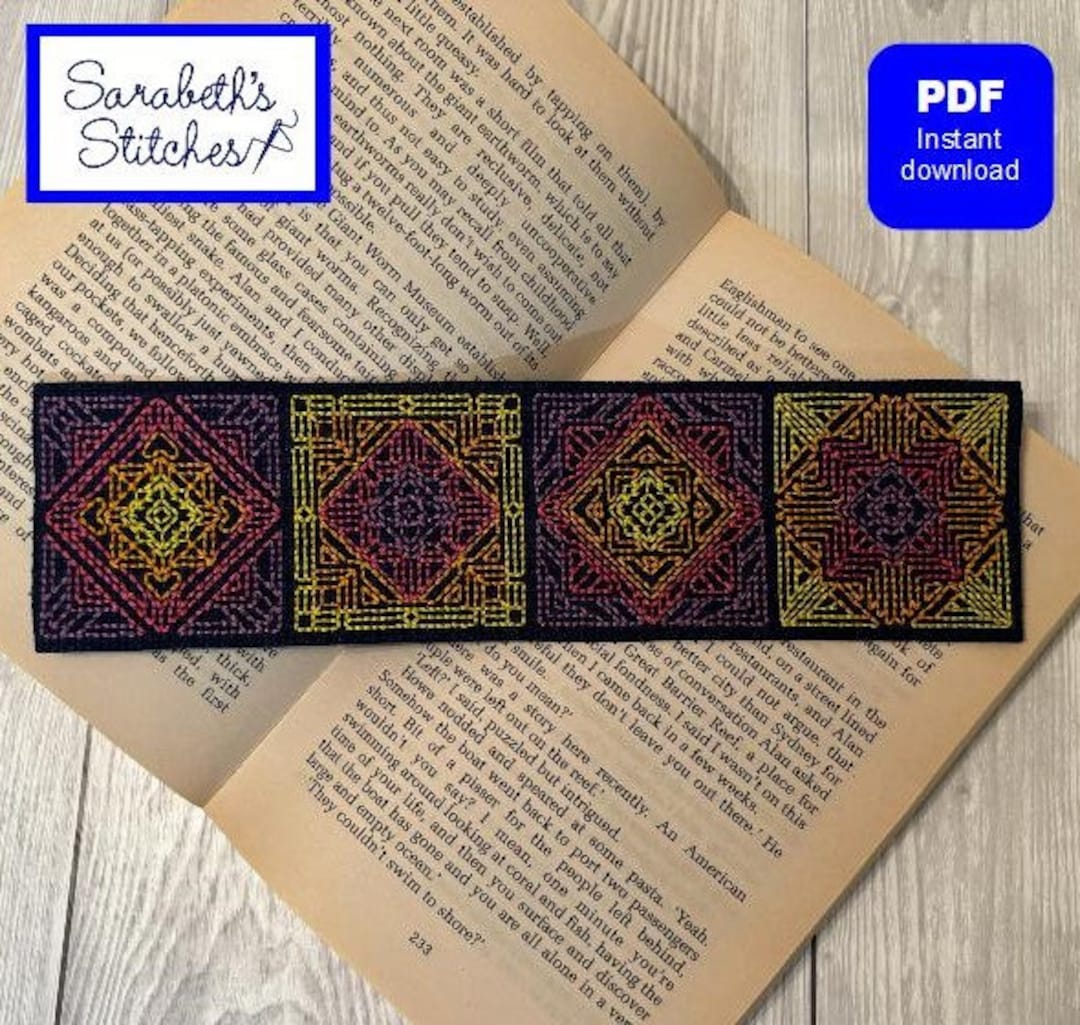 Deco Squares Blackwork Bookmark PDF Pattern - Etsy