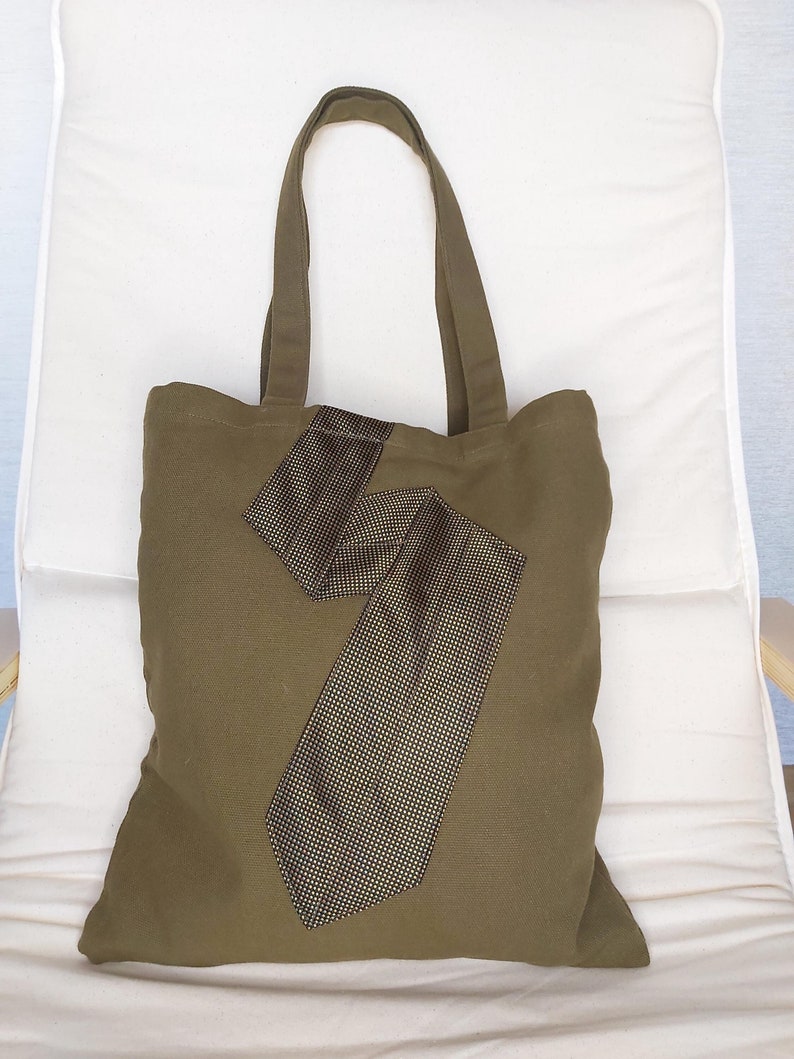 Military Color Canvas Bag, Repurposed Tie Tote Bag, Handmade Army Green ...