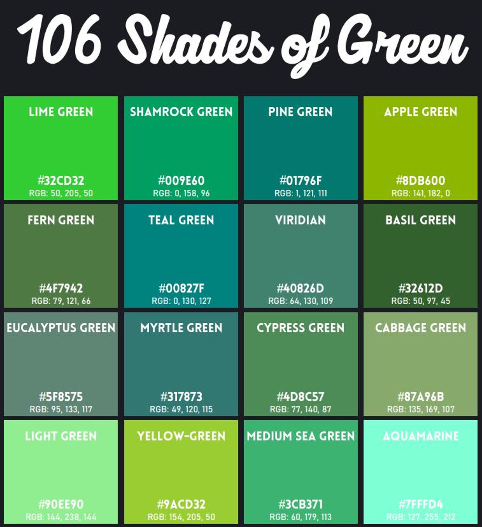 212 Shades of Green Color Palettes I Green Color Bundle I Green Color ...
