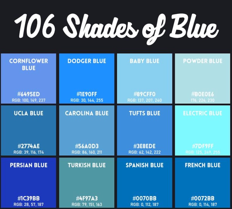 212 Shades of Blue Color Palettes I Blue Color Bundle I Blue Color ...