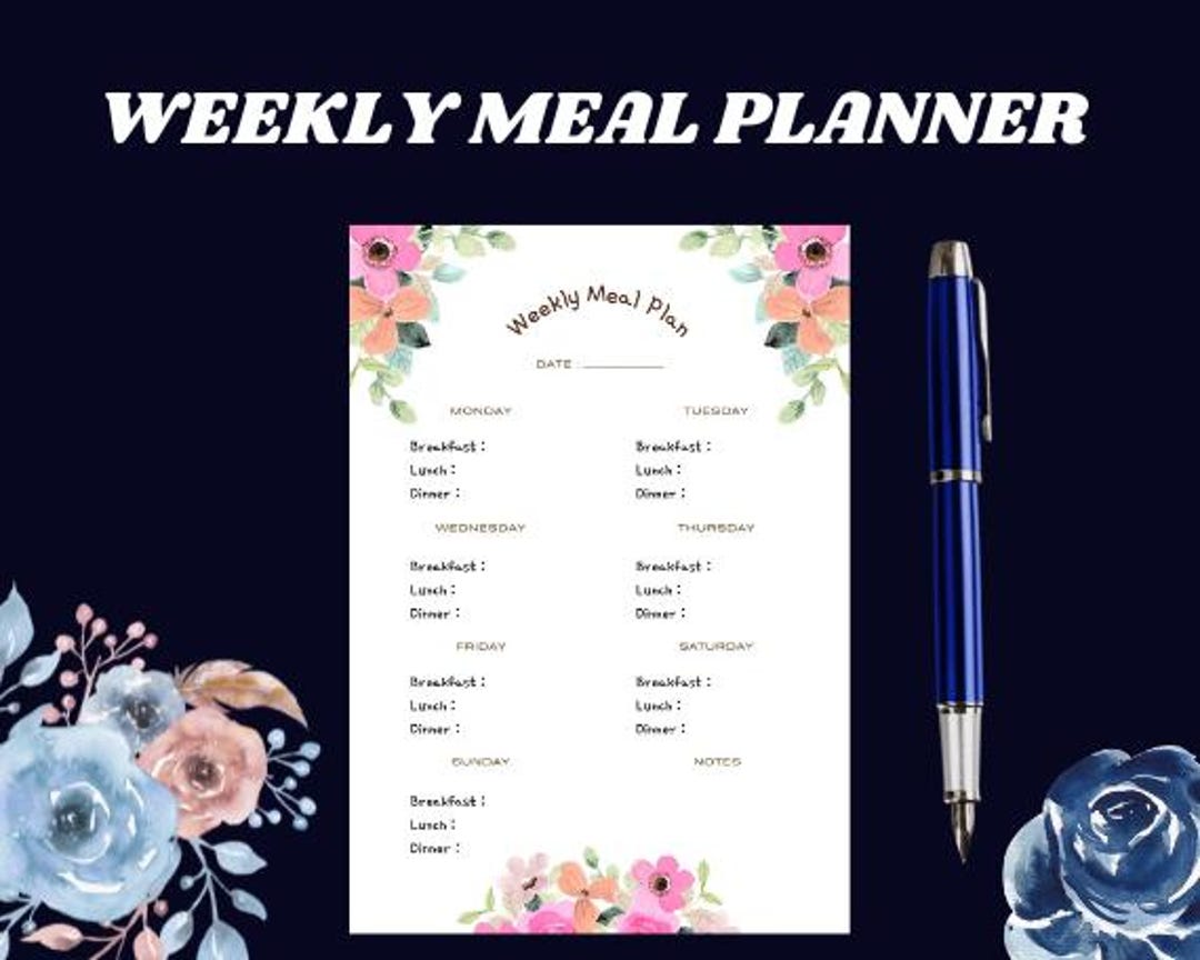 Weekly Meal Planner Pad Floral Pink A4 Menu Planner Magnetic Fridge ...