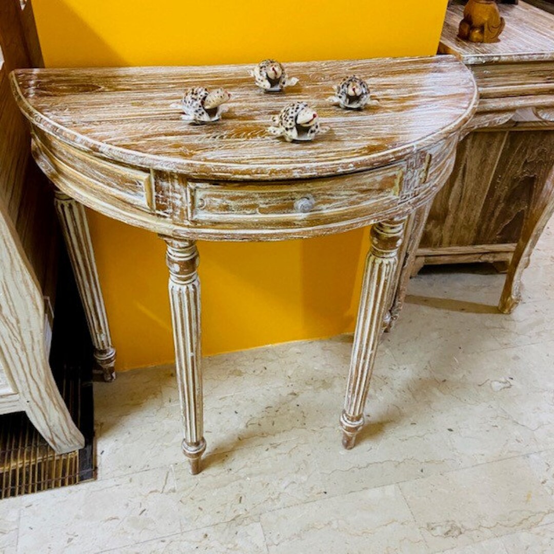Shabby Entrance Half Round Teak Wood Console - Etsy