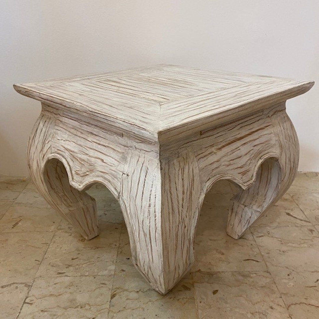 Opium Coffee Table in White Teak Wood. Ethnic Stool - Etsy