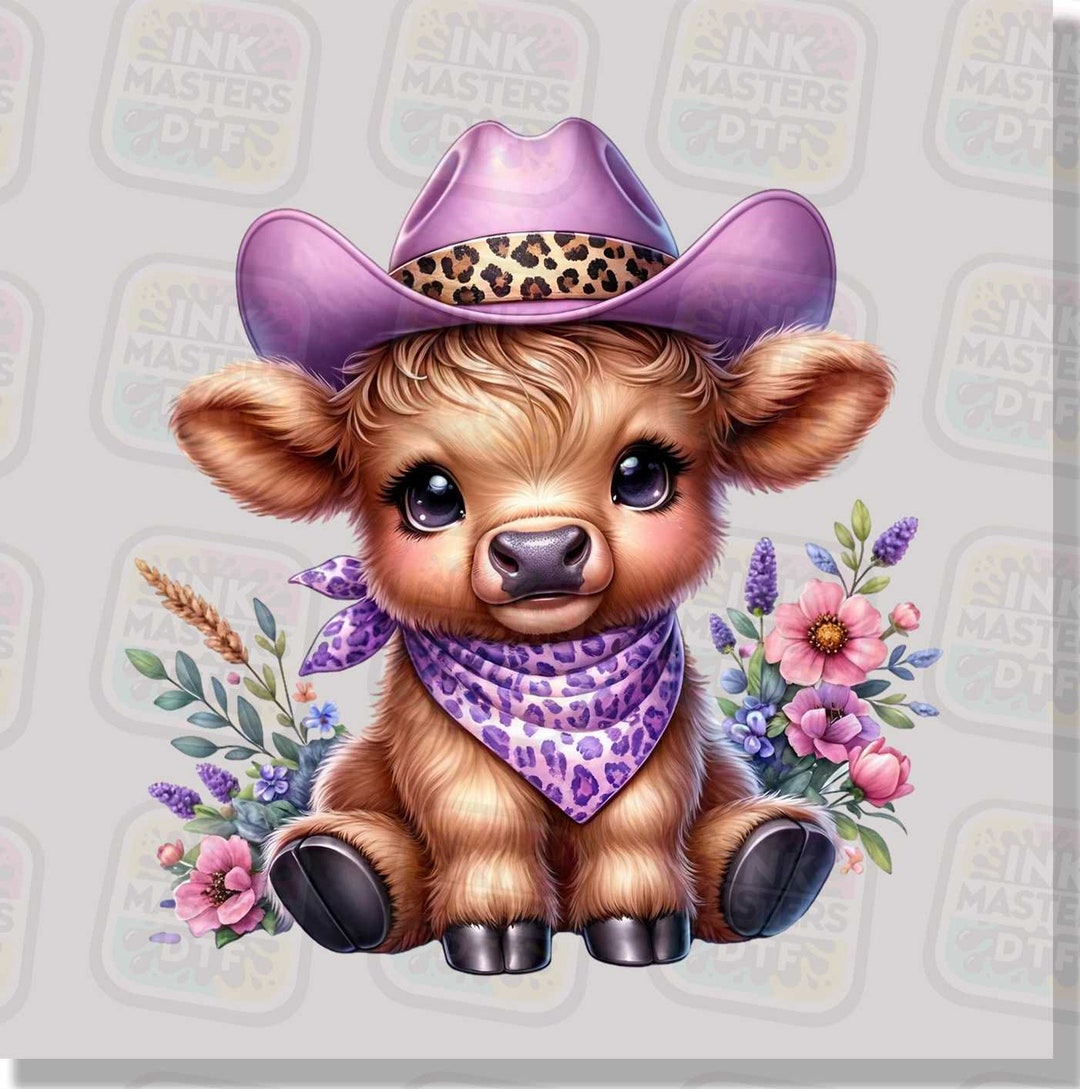 Purple Hat Highland Cow DTF Transfer - Etsy