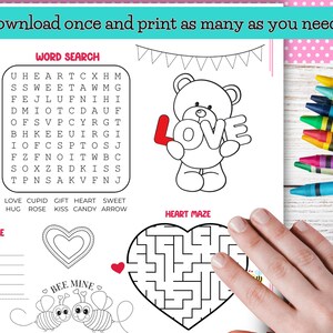 Valentine Coloring Placemat, Printable Valentine's Activity Mat ...