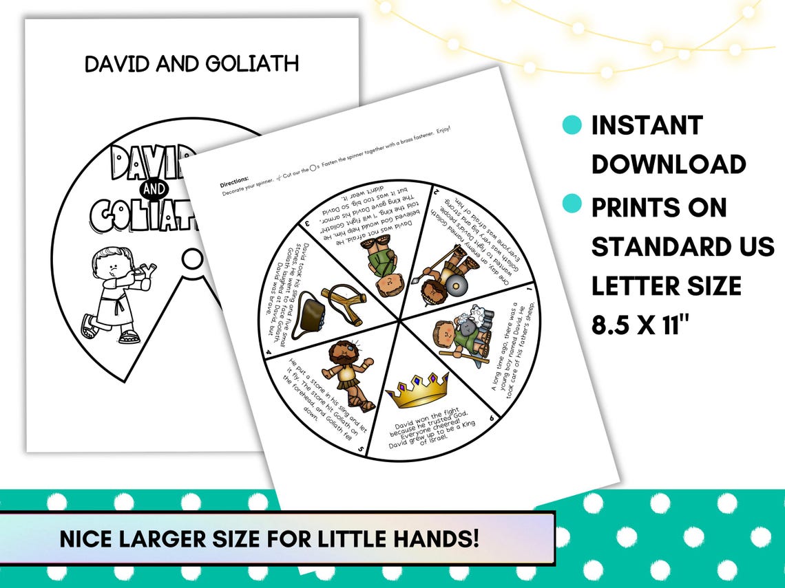 Printable David and Goliath Spinner Craft for Kids, Bible Crafts for ...