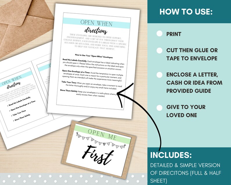 Printable Open When Envelopes College, Open When Letters, College Care ...