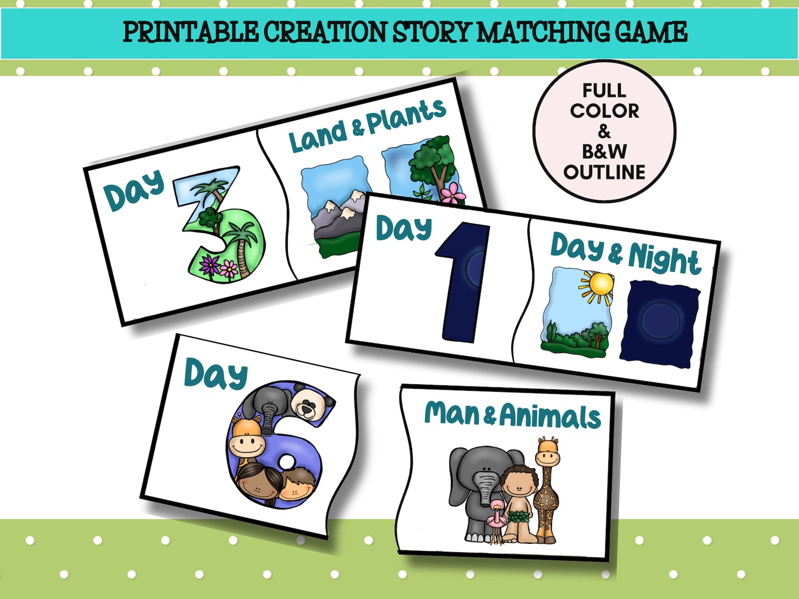 Days of Creation Matching Game for Kids, Christian Preschool Printables ...