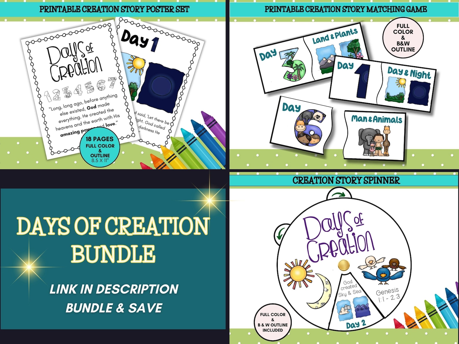 Days of Creation Matching Game for Kids, Christian Preschool Printables ...