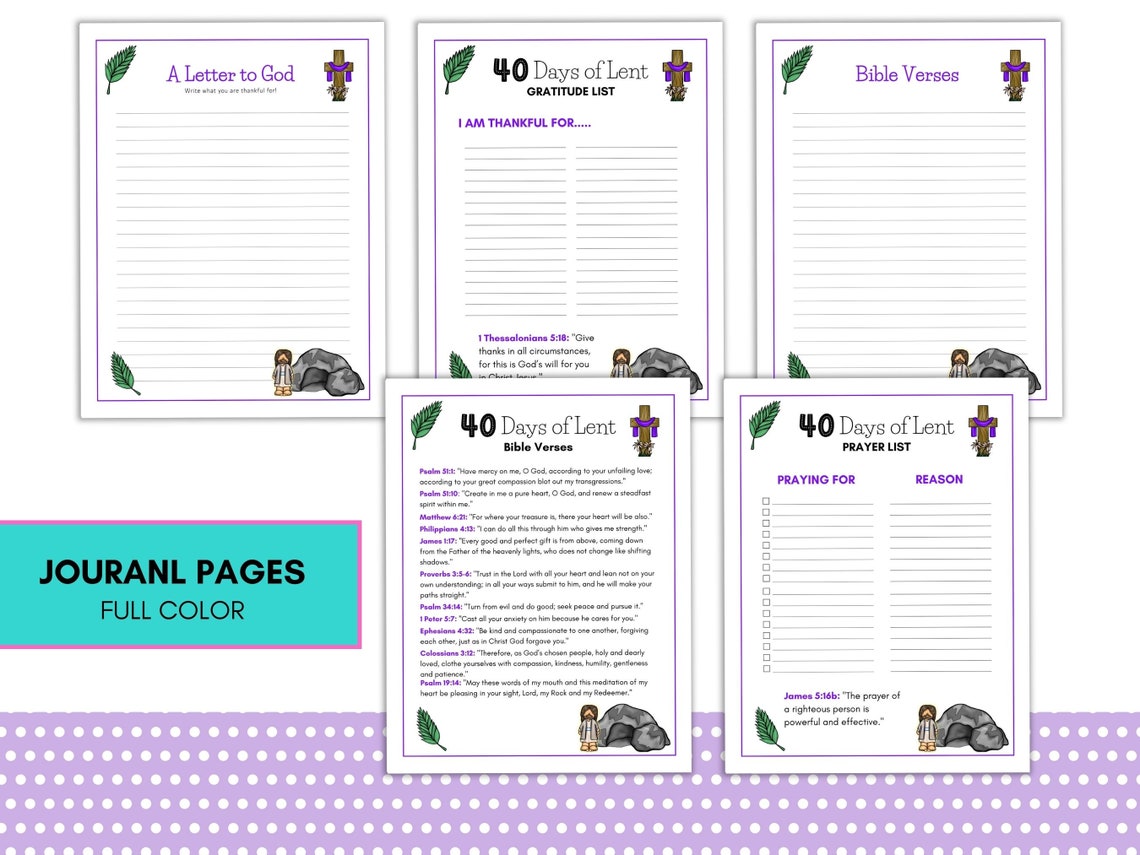 40 Days of Lent Calendar for Kids, Lent Journal for Kids, Printable ...