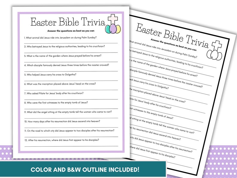 Printable Easter Bible Trivia Game, Easter Trivia, Easter Religious ...