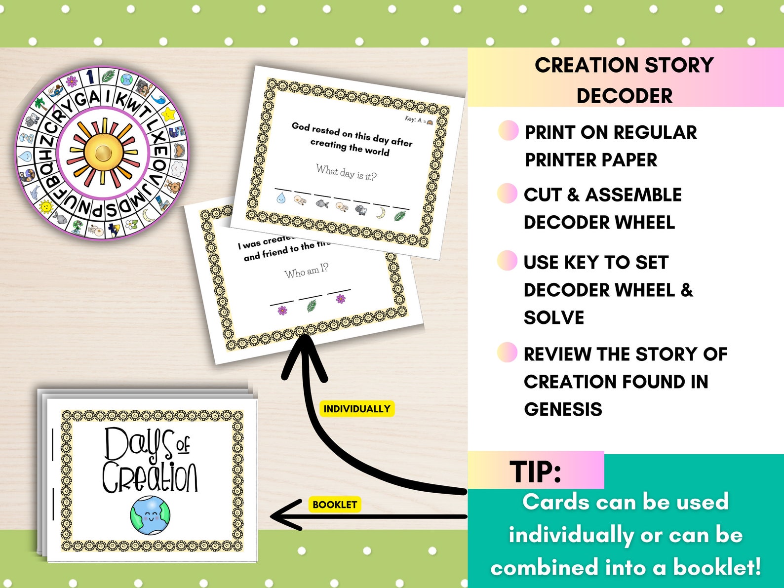 Printable Days of Creation Decoder Wheel Riddles for Kids, Creation ...