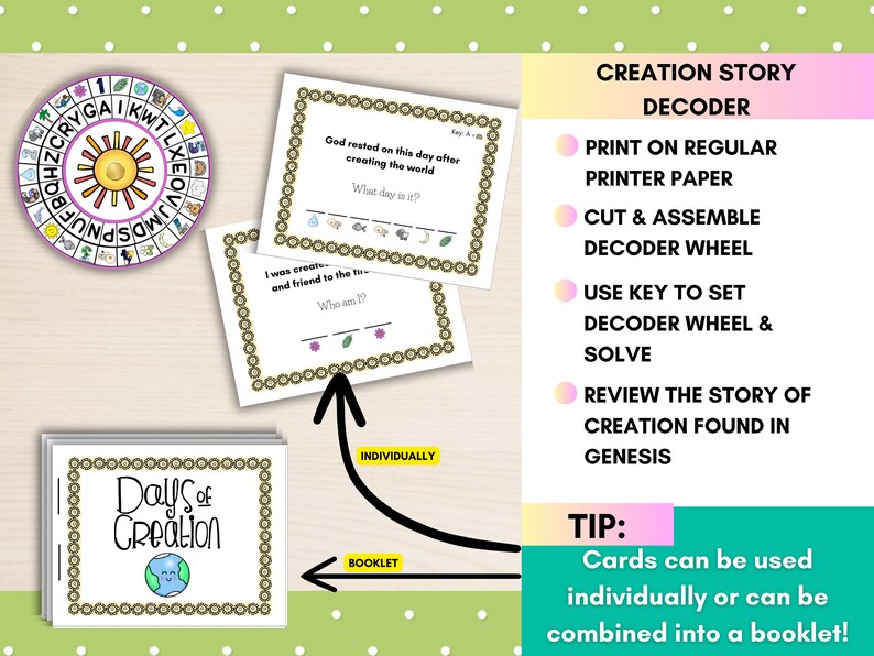 Printable Days of Creation Decoder Wheel Riddles for Kids, Creation ...