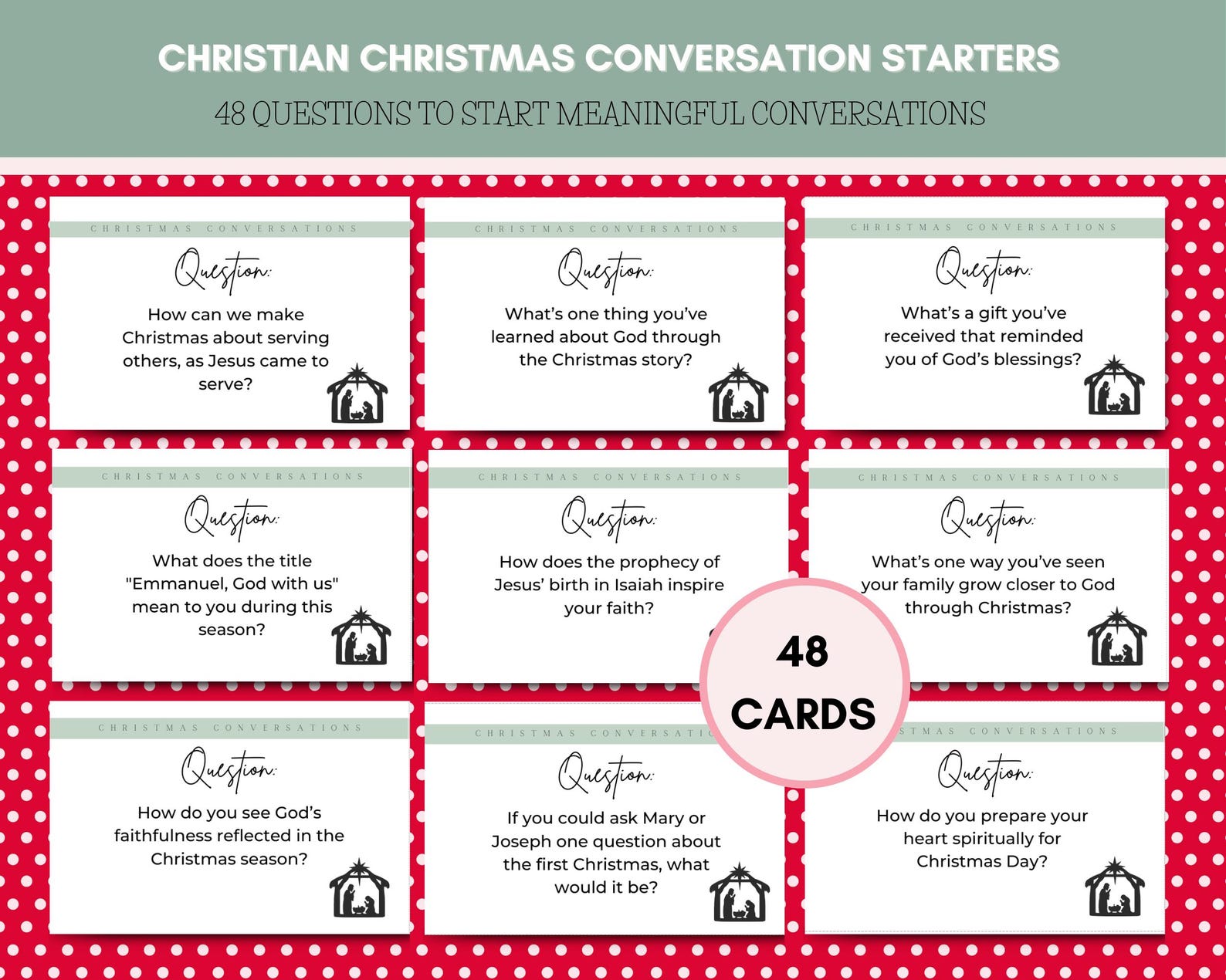 Christian Christmas Conversation Cards, Nativity Prompts, Church ...