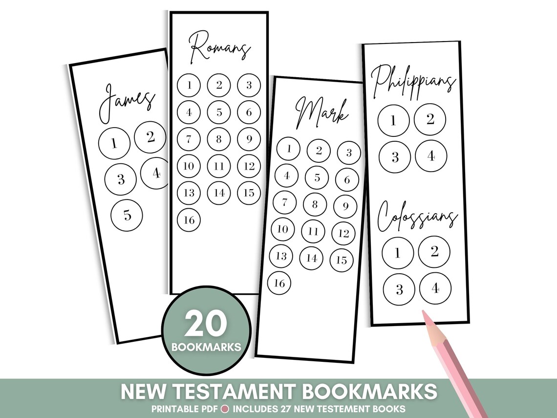 Printable New Testament Bookmarks, Set of 24, Bible Reading Tracker ...