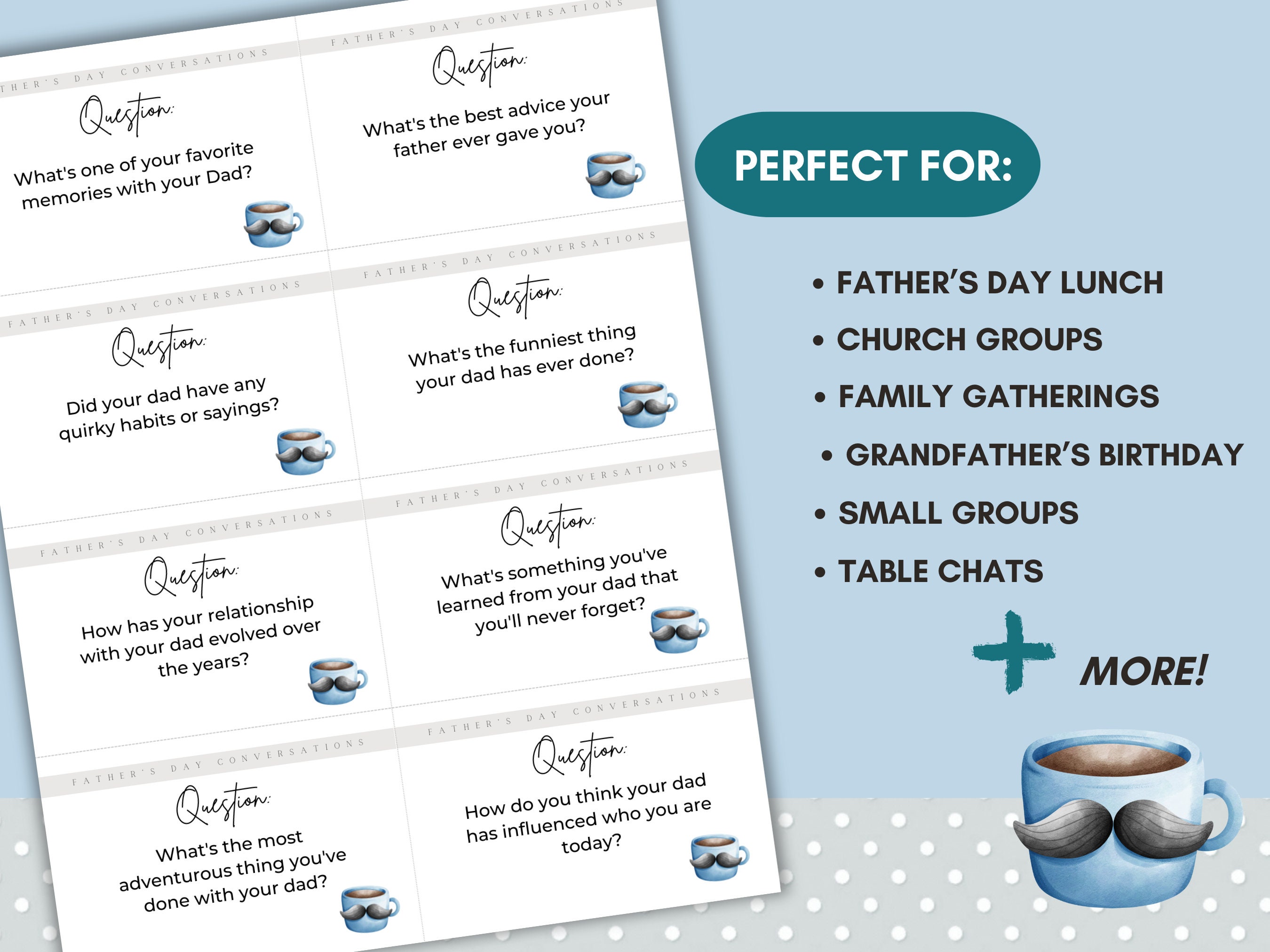 48 Printable Father's Day Conversation Cards, Dad Conversation Starters ...