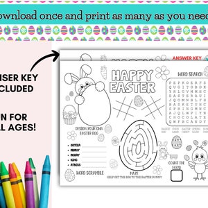 Easter Coloring Placemat, Printable Easter Activity Mat, Easter Table ...