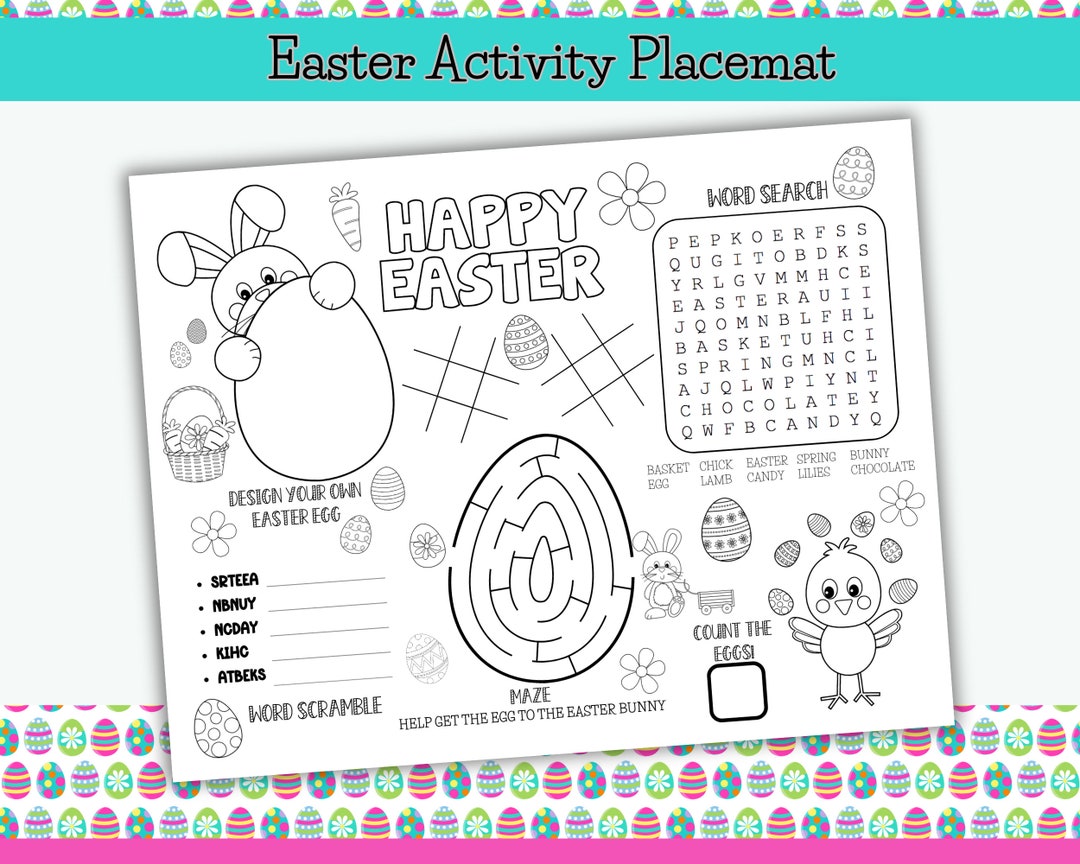 Easter Coloring Placemat, Printable Easter Activity Mat, Easter Table ...