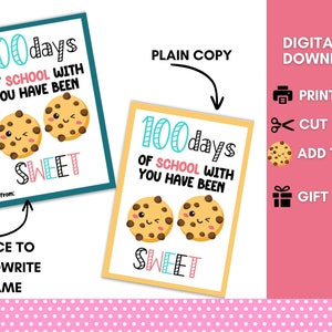 Printable 100th Day of School Cookie Tags, Classroom Happy 100 Days of ...