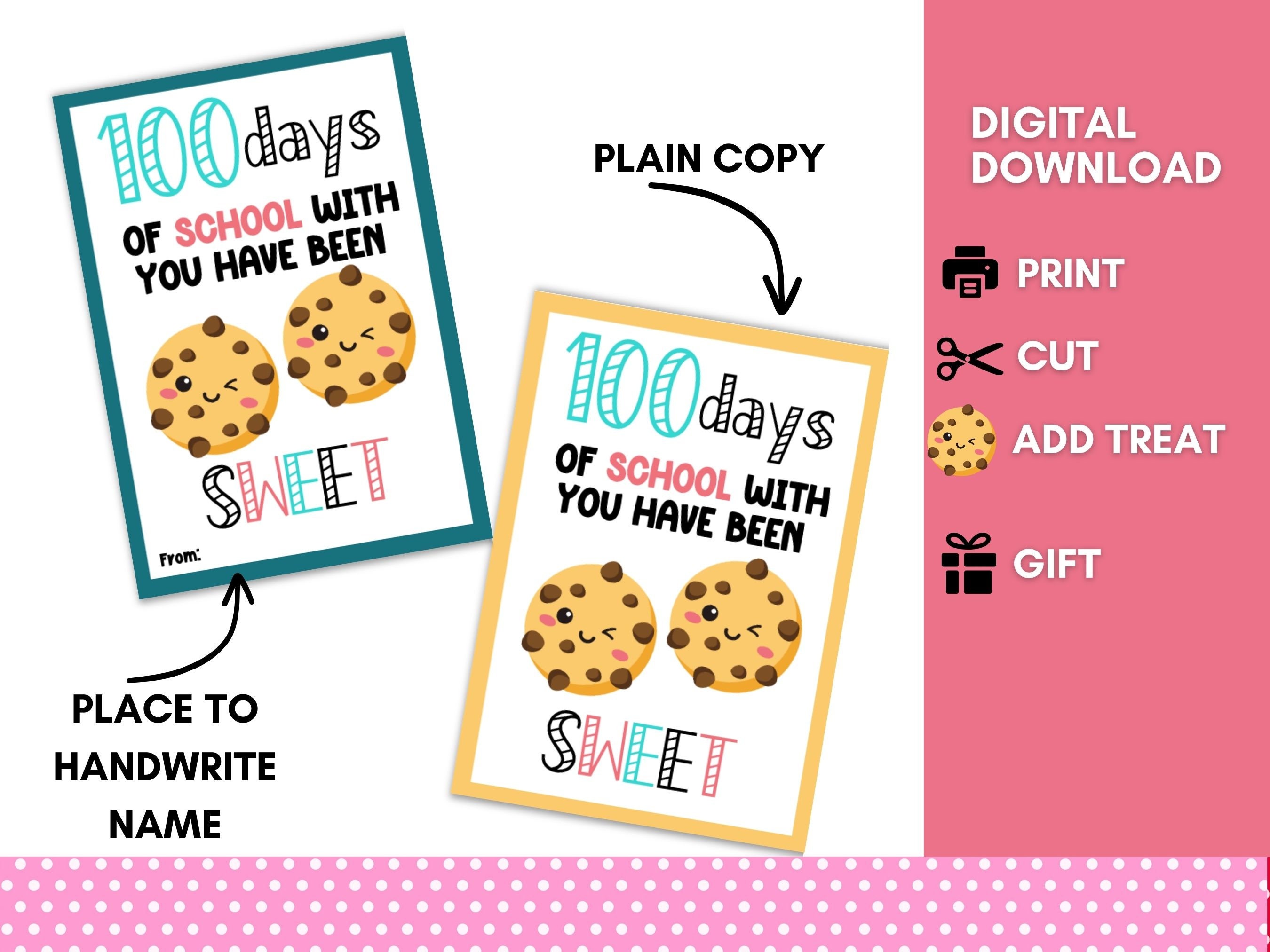 Printable 100th Day of School Cookie Tags, Classroom Happy 100 Days of ...