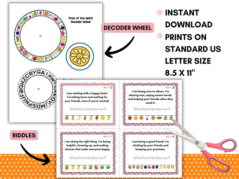 Printable Fruit of the Spirit Decoder Wheel Riddles for Kids, Fruits of ...