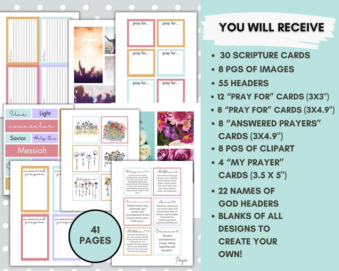 Printable Prayer Board Kit, Prayer Cards, Scripture Cards, Praise and ...