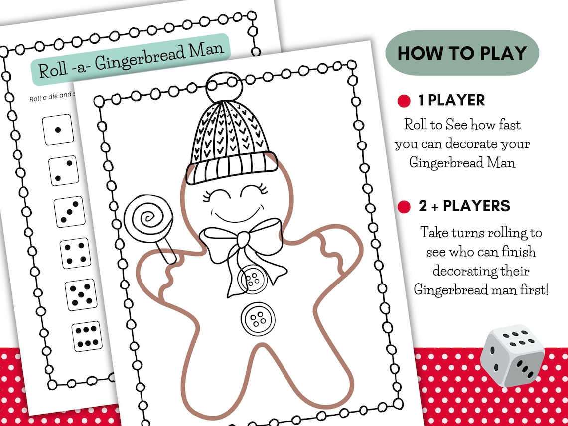 Roll a Gingerbread Printable Game, Gingerbread Printable Activity - Etsy
