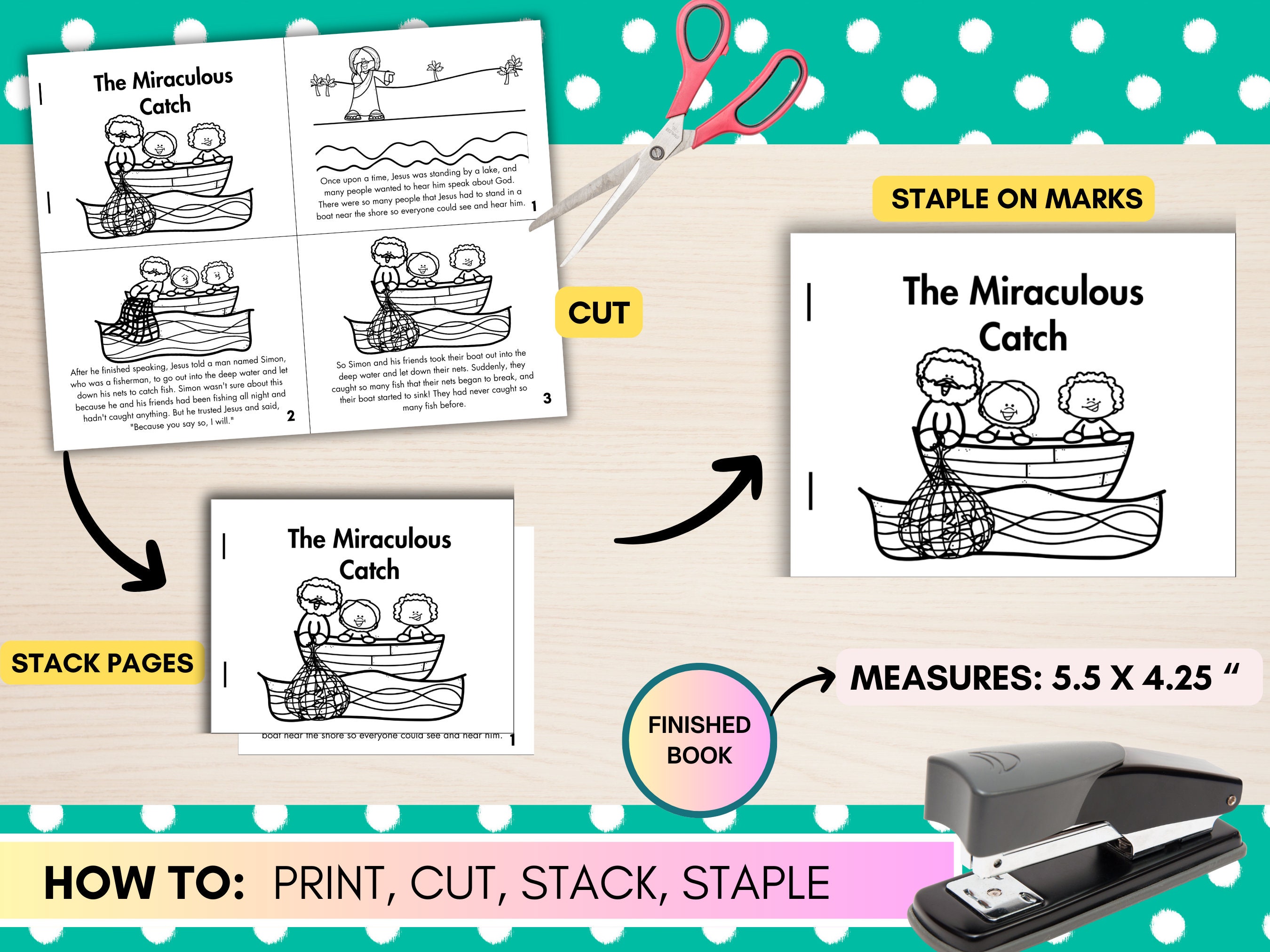 The Miraculous Catch Bible Mini Book, Miracles of Jesus, Bible Craft ...