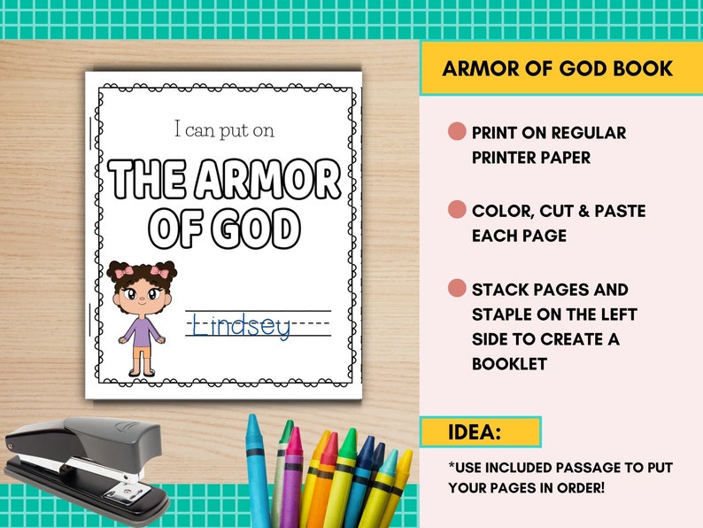Printable Armor of God Coloring Cut & Paste Book, Armor of God ...
