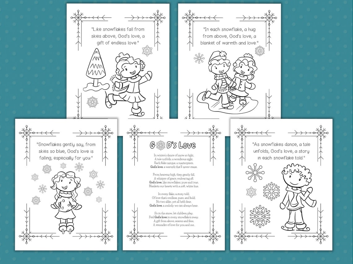 God's Love Snowflake Coloring Pages, Winter Poem (digital Download) - Etsy