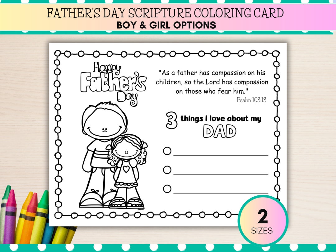 Printable Father's Day Kids Bible Coloring Card, Dad Gift From Kids ...