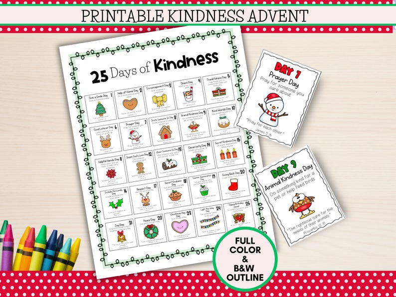 Printable Kindness Advent for Kids, Acts of Kindness Advent Calendar ...