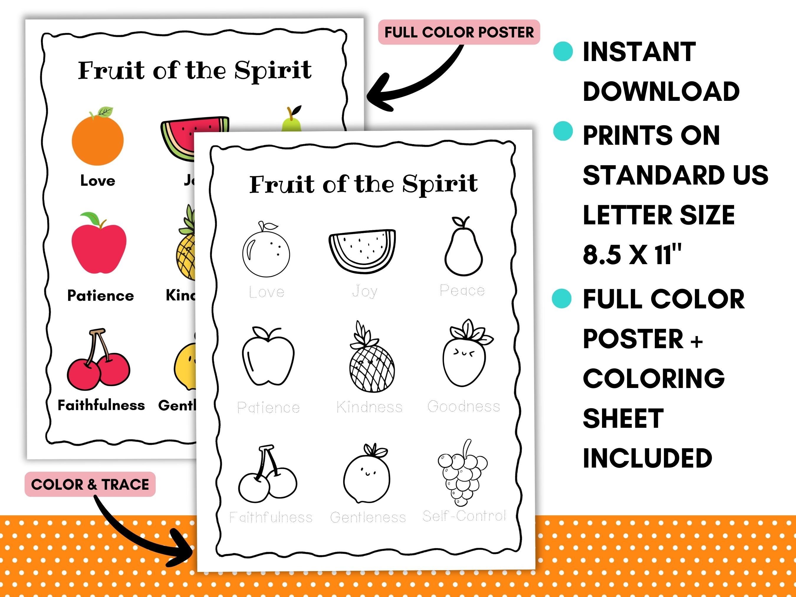 Printable Fruit of the Spirit Coloring Sheet & Poster, Christian ...