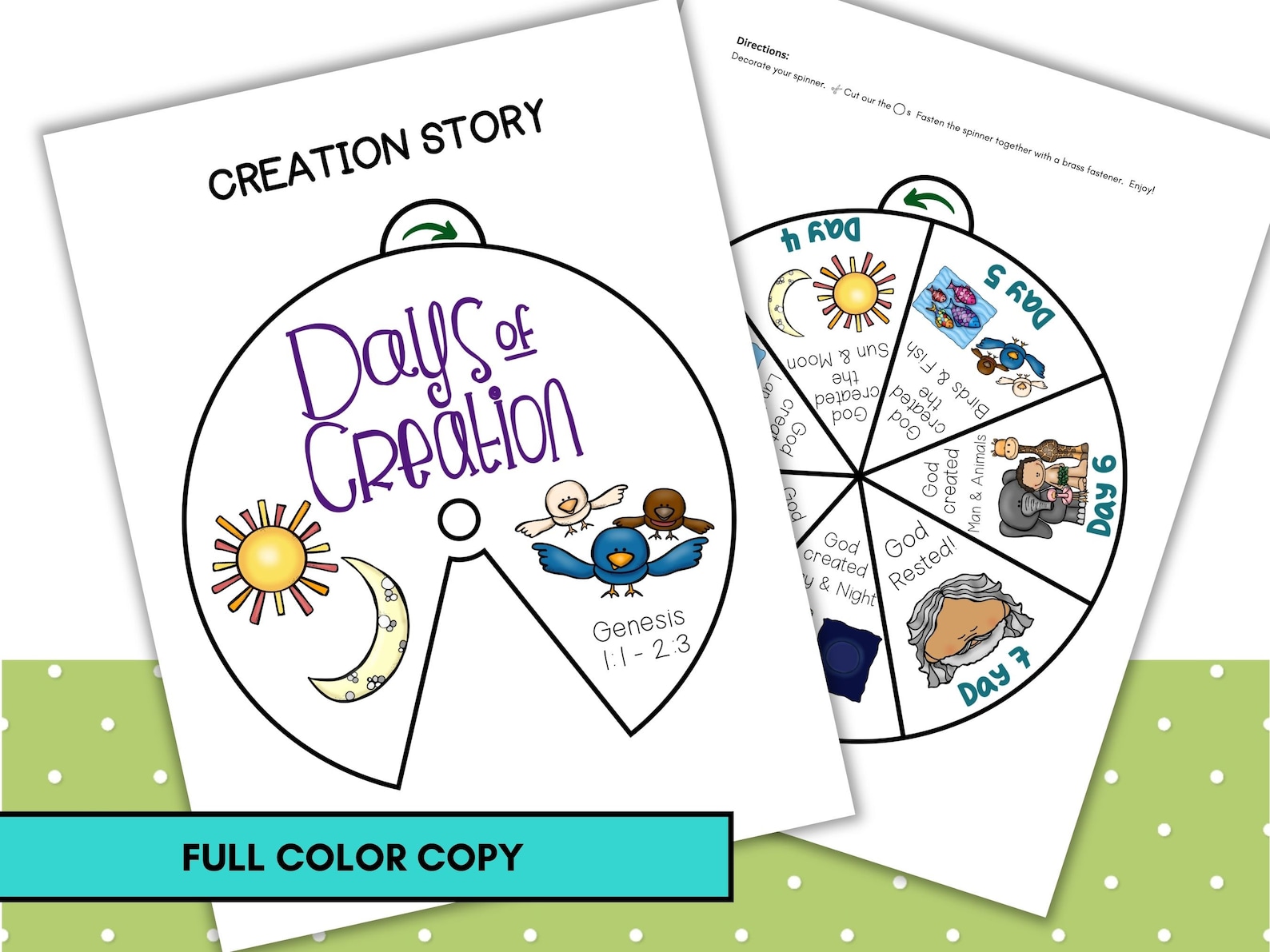 Printable Days of Creation Spinner Craft for Kids, Christian Preschool ...