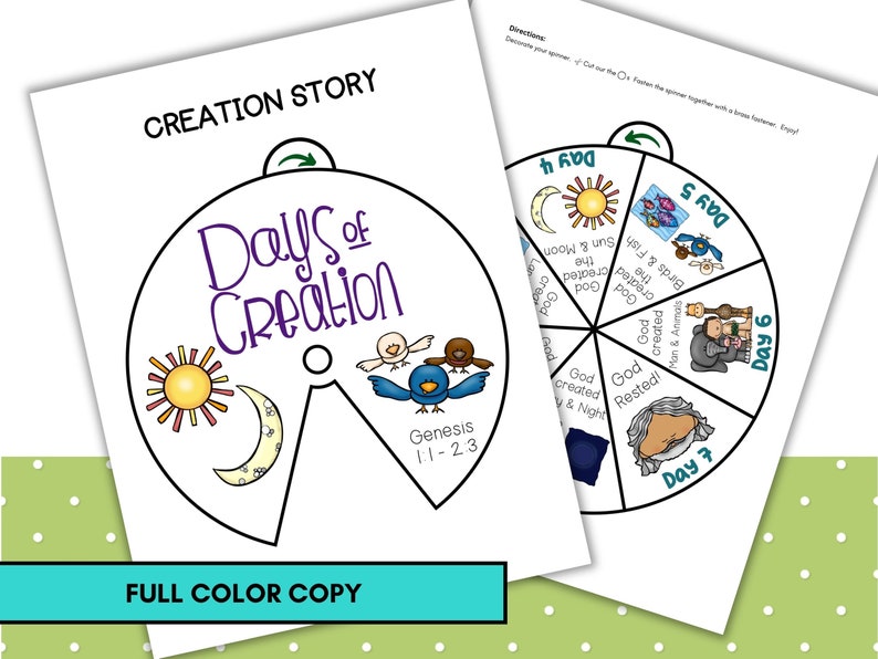 Printable Days of Creation Spinner Craft for Kids, Christian Preschool ...
