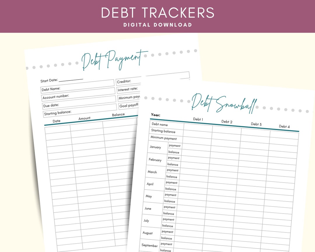 Debt Trackers, Printable Budget Planning, Debt Snowball Tracking, Printable Debt Tracking - Etsy