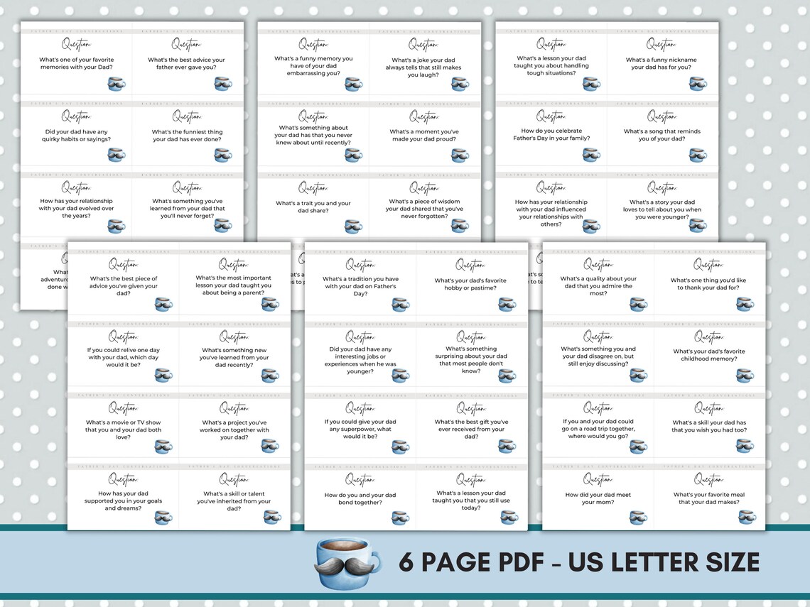 48 Printable Father's Day Conversation Cards, Dad Conversation Starters ...