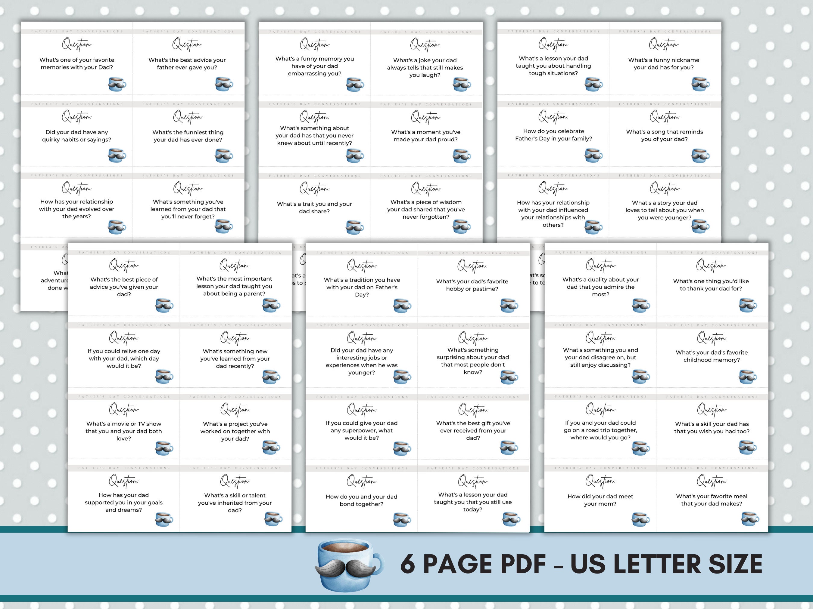 48 Printable Father's Day Conversation Cards, Dad Conversation Starters ...