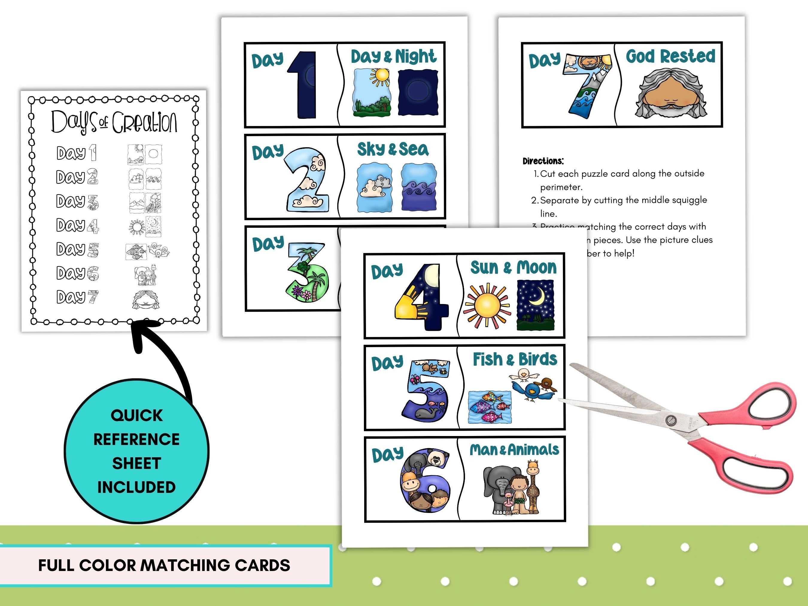 Days of Creation Matching Game for Kids, Christian Preschool Printables ...