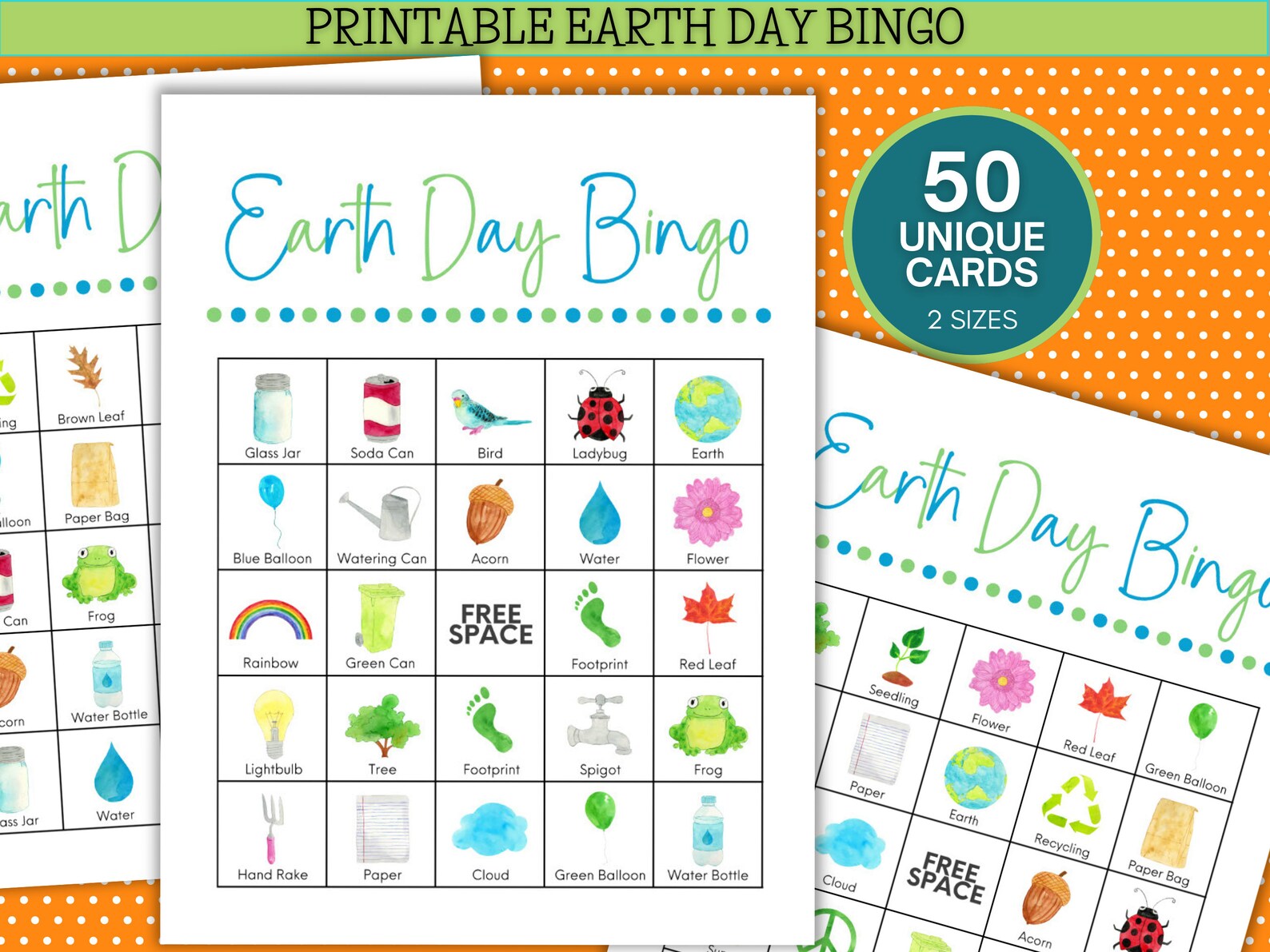 50 Card Printable Earth Day Bingo, Earth Day Bingo Cards, Games for ...