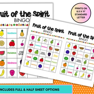 50 Card Printable Fruit of the Spirit Bingo, Bible Games for Kids ...