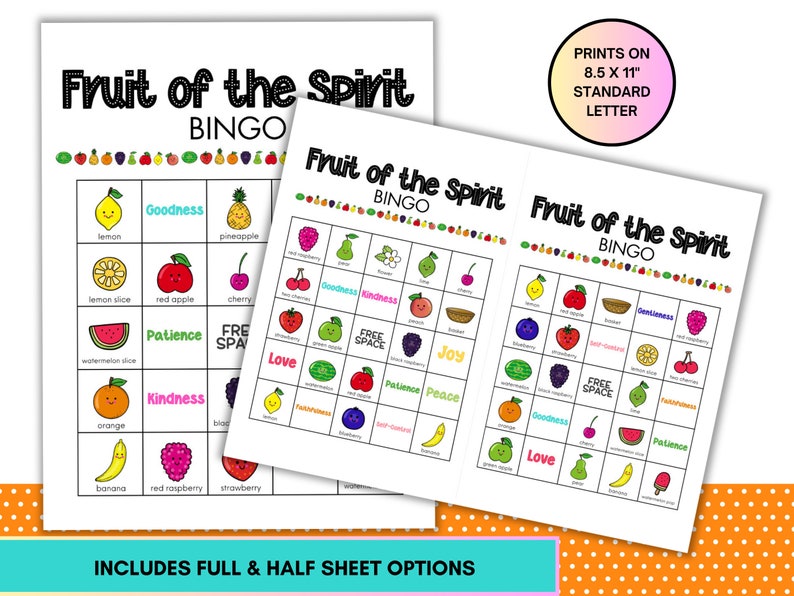 50 Card Printable Fruit of the Spirit Bingo, Bible Games for Kids ...