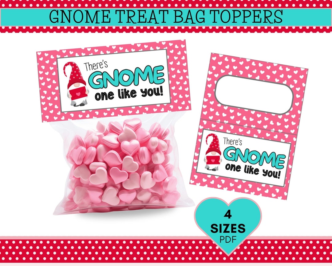 Gnome Valentine Treat Bag Topper, Printable Cookie Tag (PDF) - Etsy