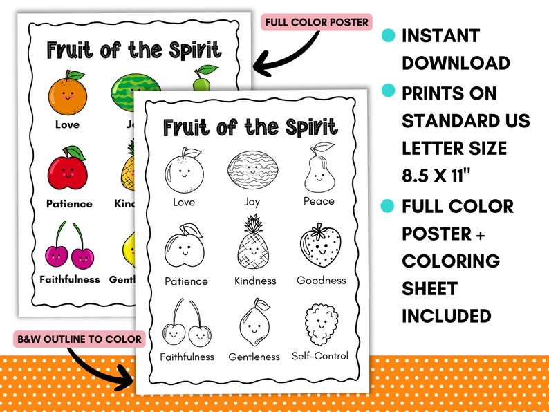 Printable Fruit of the Spirit Coloring Sheet & Poster, Christian ...