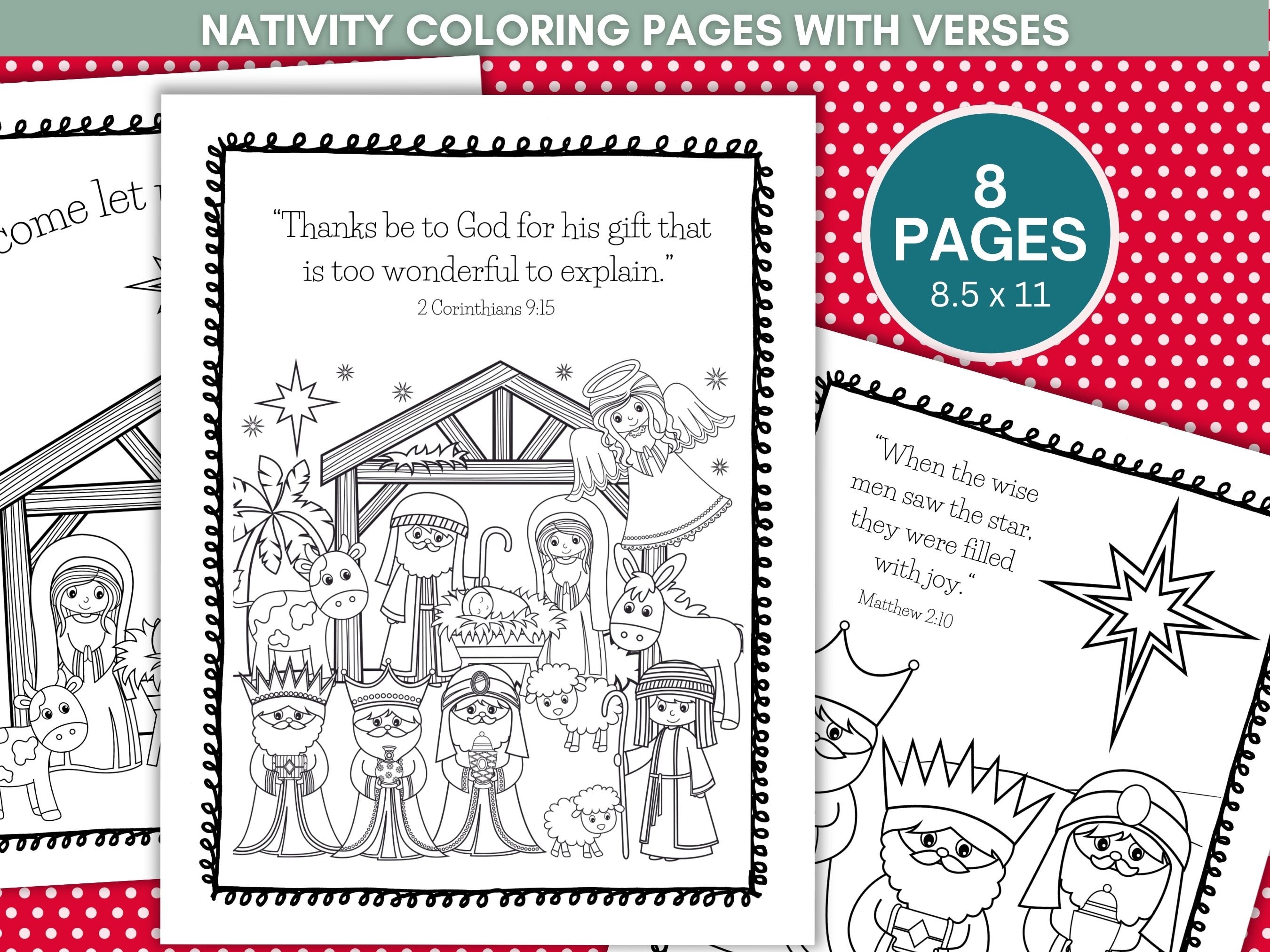 Nativity Coloring Pages for Kids With Verses, Christmas Story Printable ...