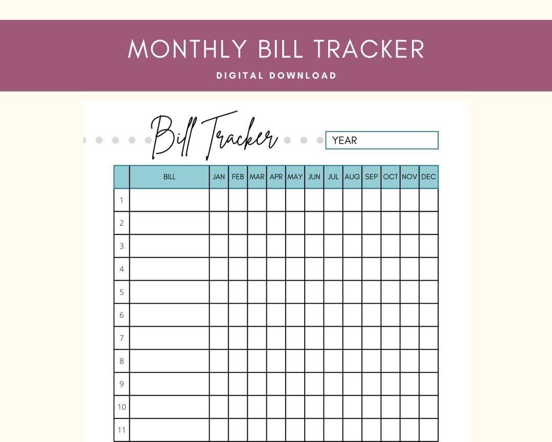 Printable Monthly Bill Tracker - Etsy